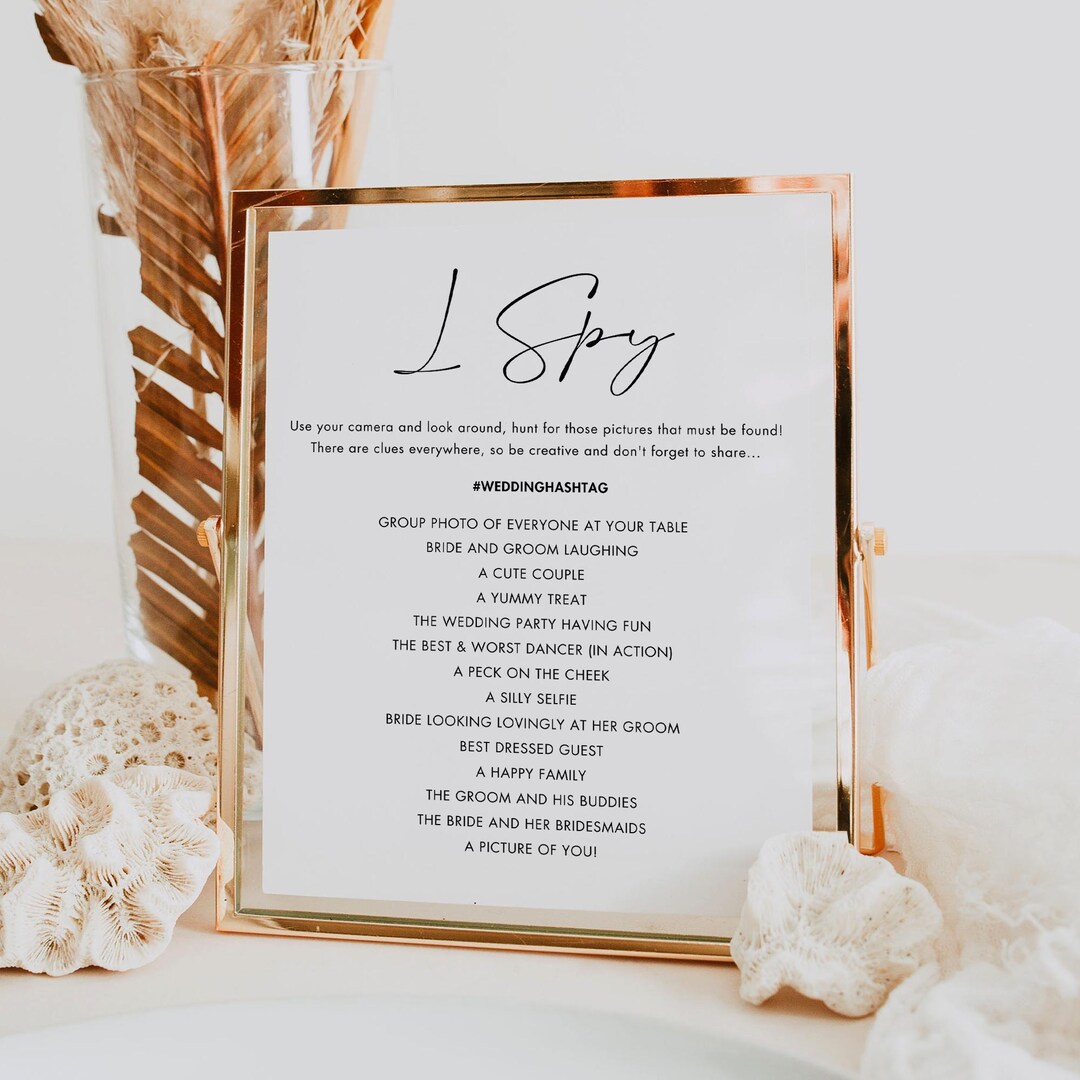 Wedding I Spy Sign, Minimalist Wedding Hashtag, Capture the Love ...