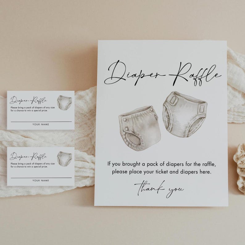 Diaper Raffle Sign & Ticket, Minimalist Baby Shower Game, Gender ...