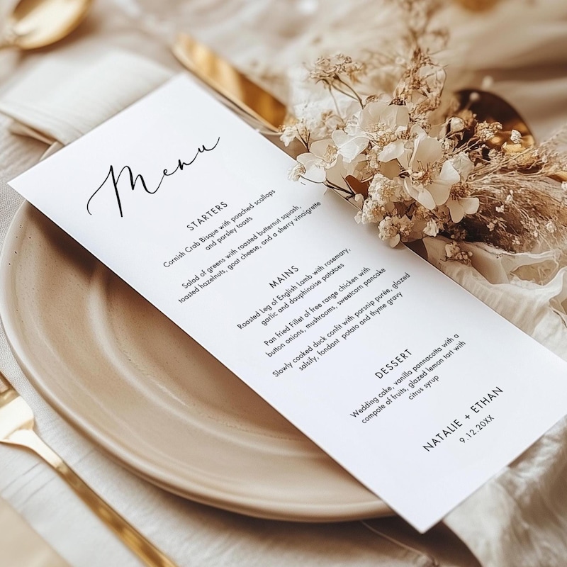 5 Course Dinner Menu Template - Etsy