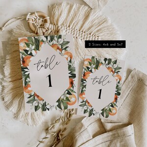 Orange Table Number Card Template, Printable Citrus Summer Wedding ...