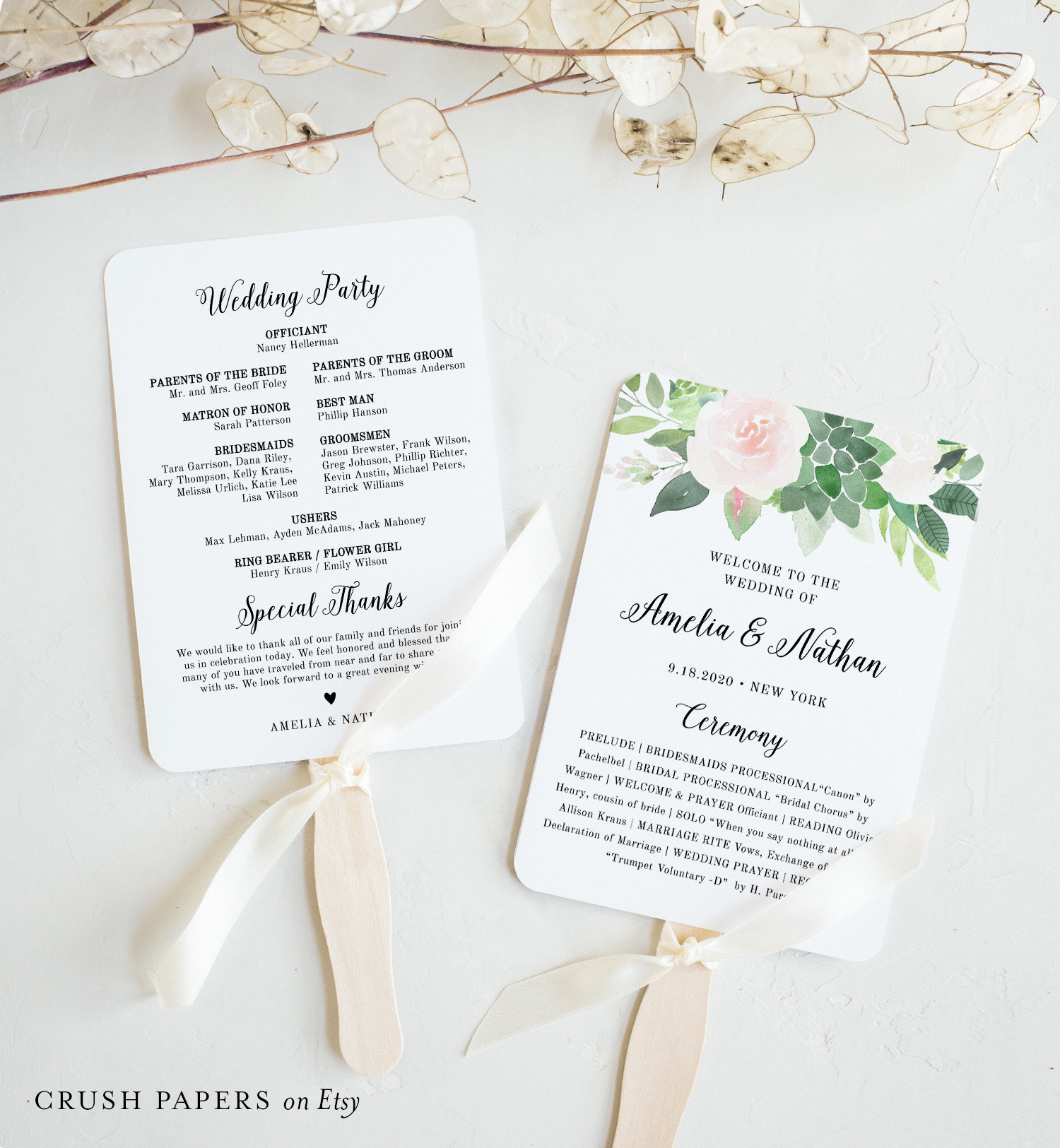 Wedding Program Template Fan Program or Flat 5x7 Program | Etsy