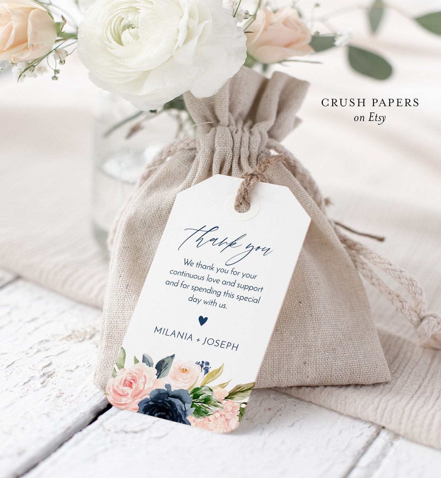 Blush & Navy Favor Tag Template Thank You Tag Wedding | Etsy