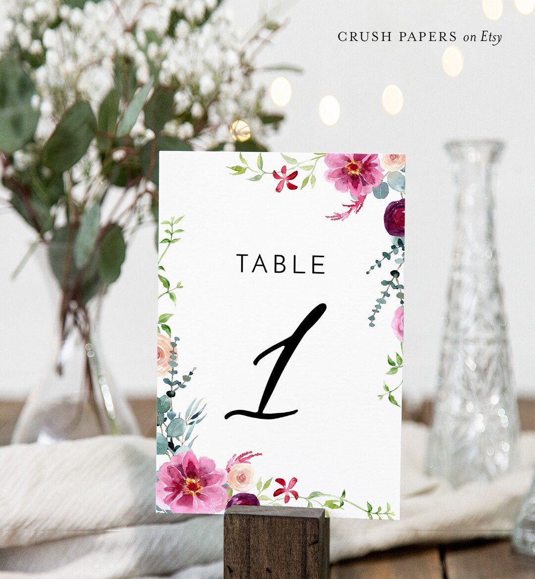 Garden Table Number Card Template, Printable Wedding Table Seating ...