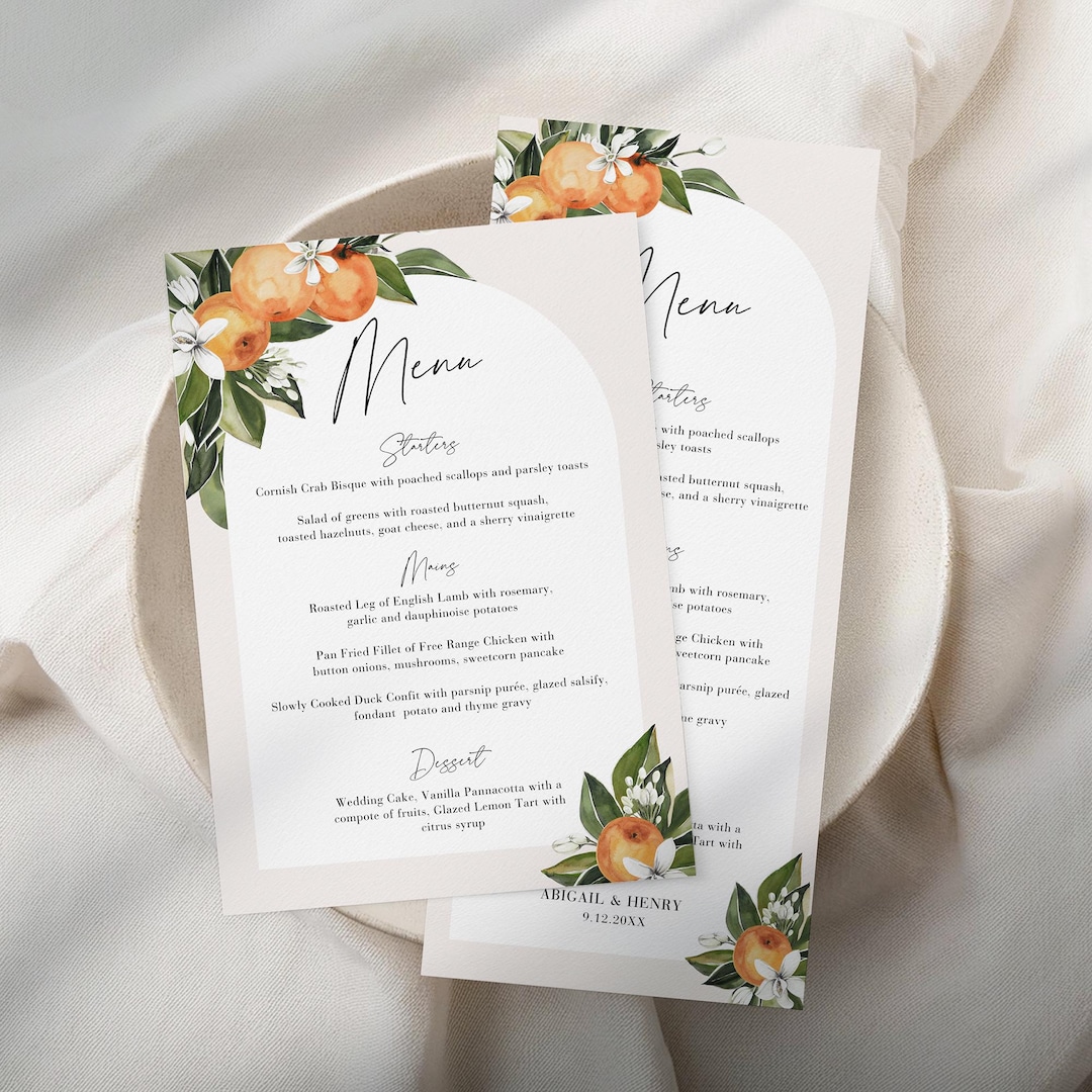 Orange Blossom Menu Card, Citrus Dinner Menu, Cutie, Tangerine, CANVA ...