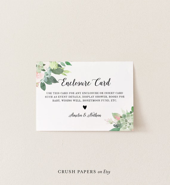 Enclosure Card Template Wedding Details Bridal Shower | Etsy