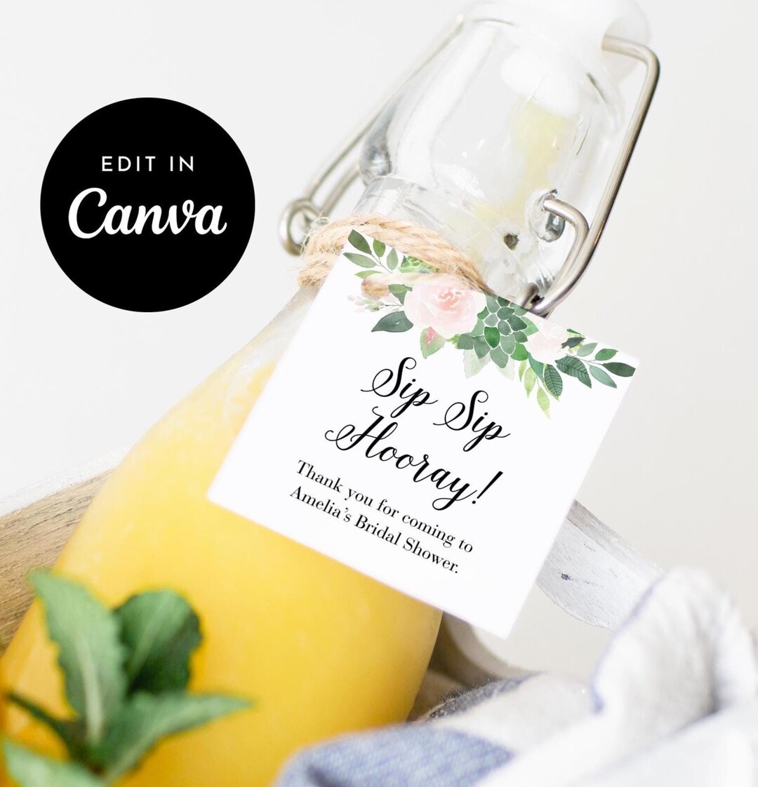 Sip Sip Hooray Favor Tag Template, Thank You Tag, Square or Round ...