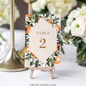 Orange Table Number Card Template, Printable Citrus Summer Wedding ...