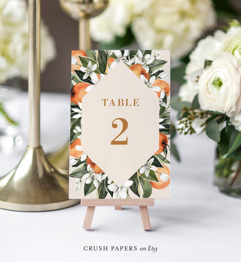 Orange Table Number Card Template Printable Citrus Summer | Etsy