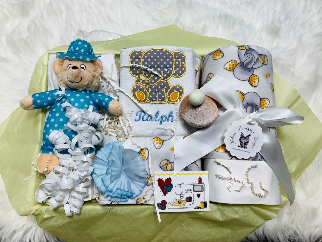 New Baby Elephant Gift Box in Blue, Congrats on Your New Baby Boy, New ...