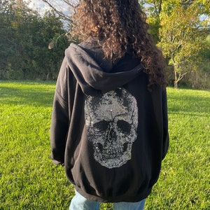 Skull Hoodie Skeleton Hoodie Black Full Zip up Hoodie Oversized ...
