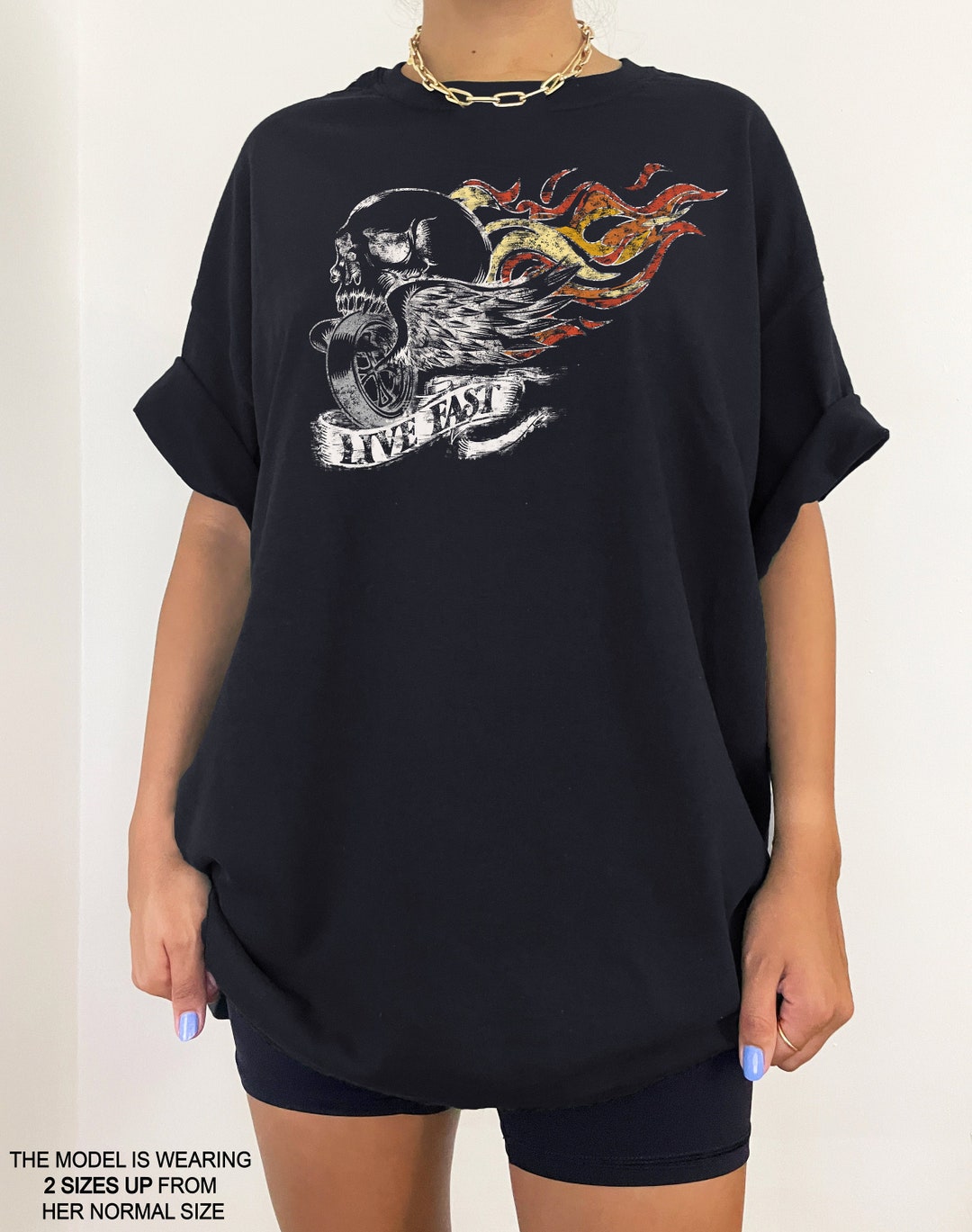 Goth Oversized Tshirt Skull Skeleton Graphic Tee Vintage Aesthetic Y2k ...