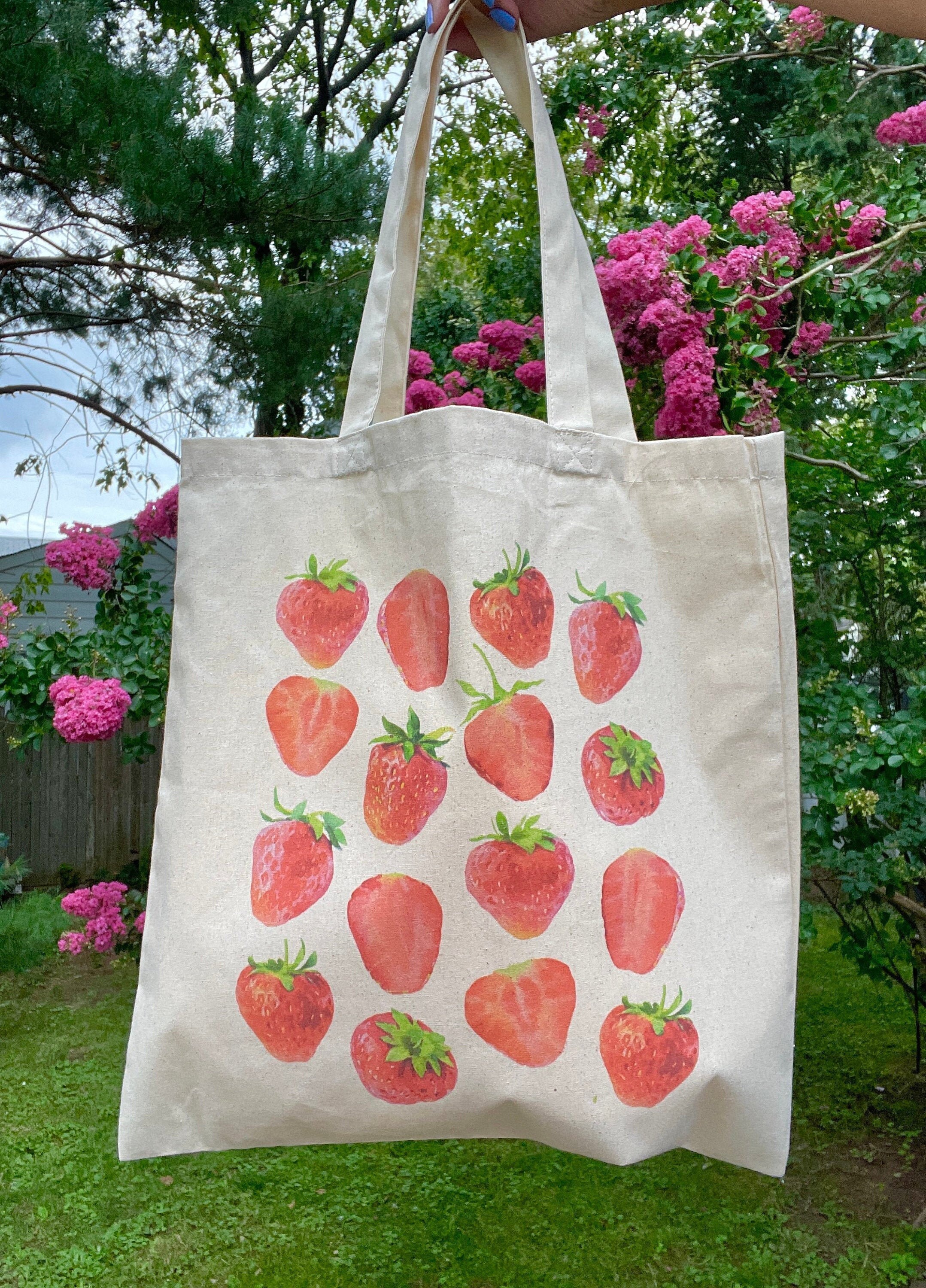 Strawberry Tote Bag Cottagecore Reusable Shopping Canvas | Etsy