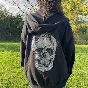 Skull Hoodie Skeleton Hoodie Black Full Zip up Hoodie Oversized ...