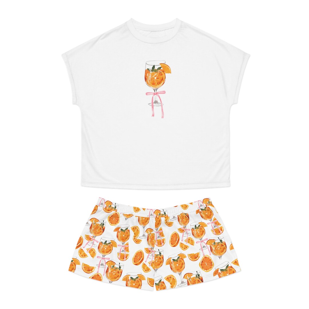 Aperol Spritz Pajamas Cute Coquette Pajamas Set Pink Bow Pajamas Shorts ...