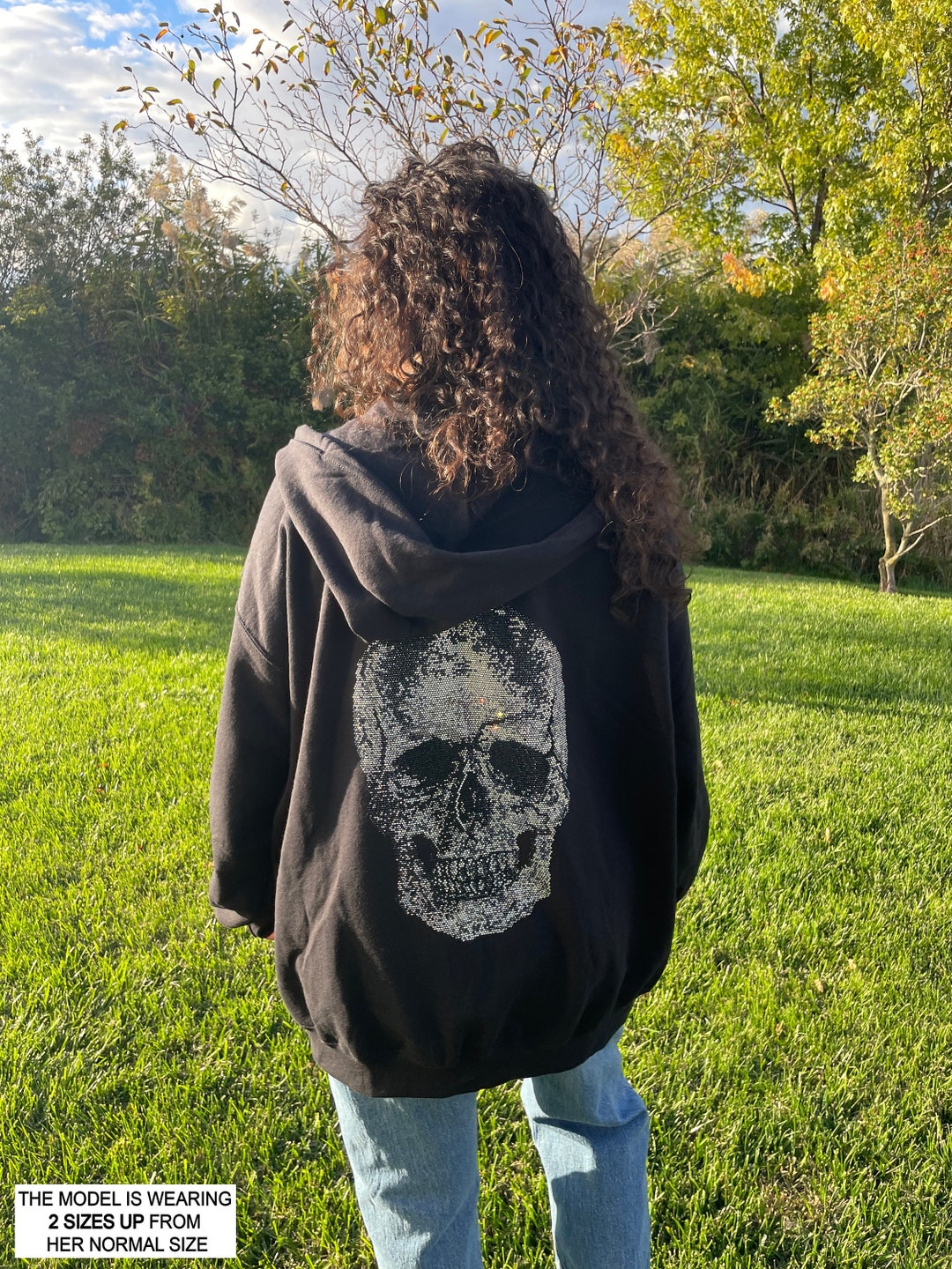 Skull Hoodie Skeleton Hoodie Black Full Zip up Hoodie Oversized ...