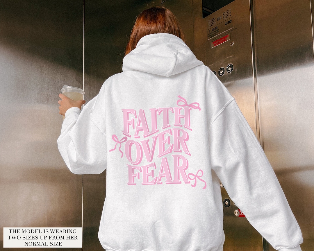 Faith Over Fear Hoodie Pink Christian Hoodie Christian Coquette Hoodie Jesus Hoodie Bow Hoodie ...