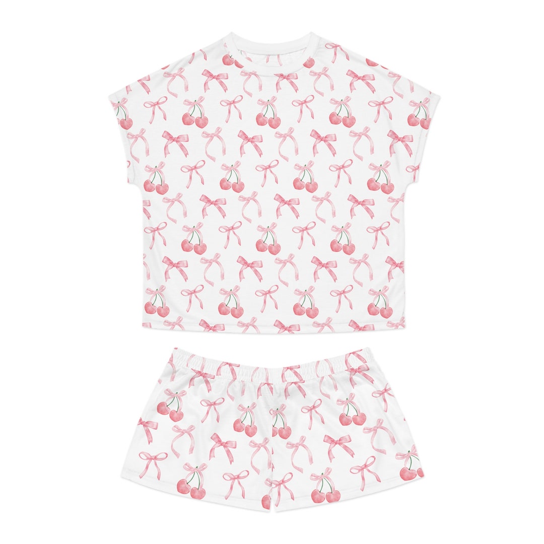 Pink Bow Coquette Pajamas Cherry Balletcore Pajamas Girly Matching ...