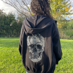 Skull Hoodie Skeleton Hoodie Black Full Zip up Hoodie Oversized ...