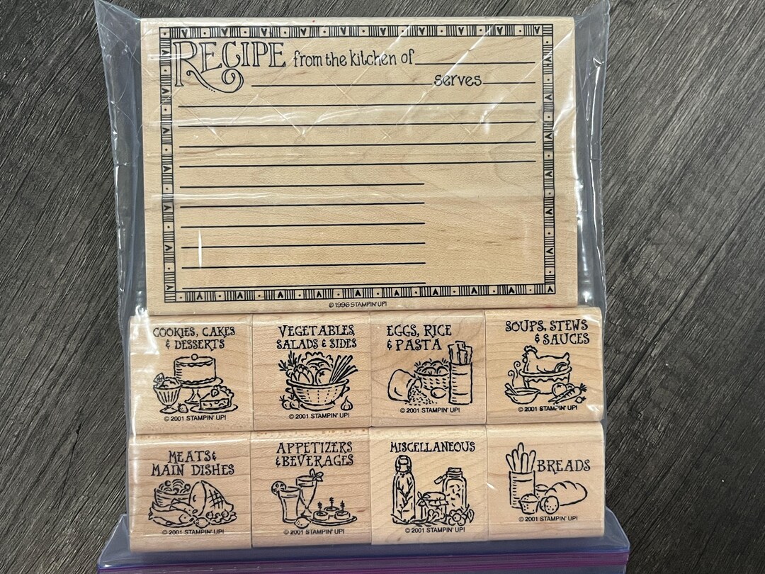 1996 Stampin' up Recipe Card Rubber Stamp Set With 8 Small Food ...