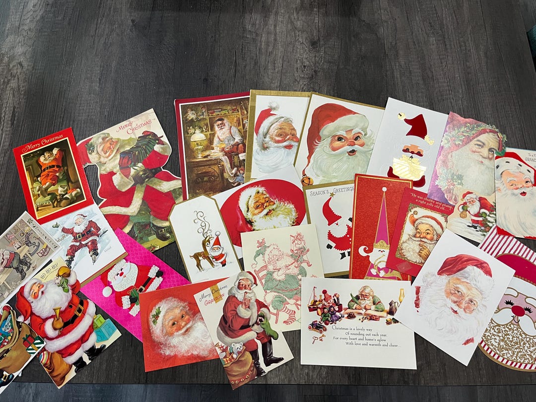 25 Vintage Santa Claus Christmas Cards With Santa Claus on Covers 1940s ...
