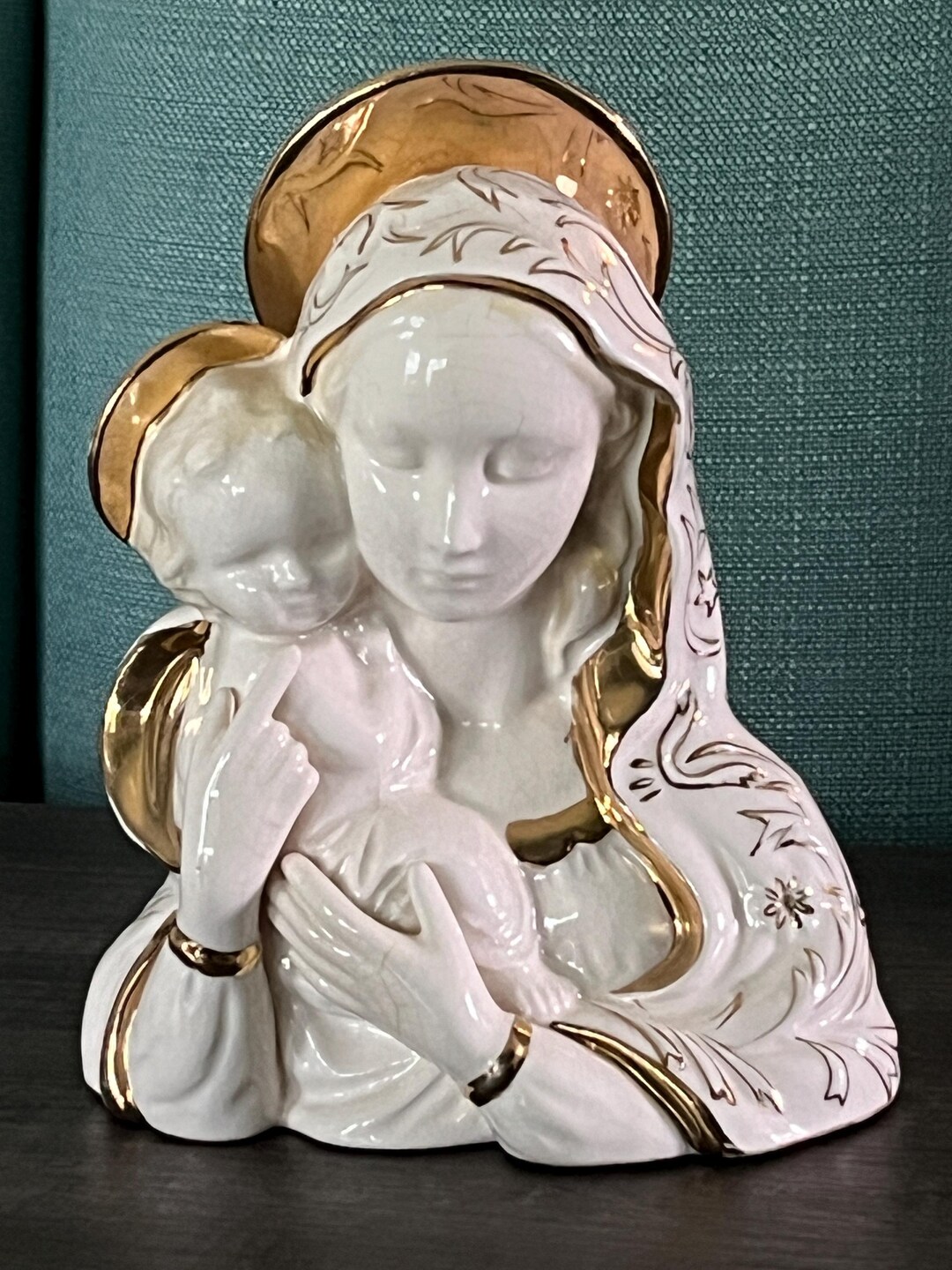Vintage Lefton Madonna & Child Mary Holding Baby Jesus Planter Statue ...