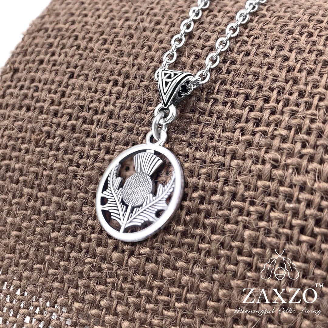 Scottish Thistle Charm Necklace on Trinity Bail. Scottish Flower Charm ...