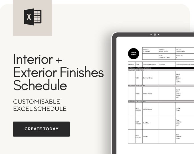 FF&E and Finishes Schedules | Spreadsheets Template - Etsy Hong Kong