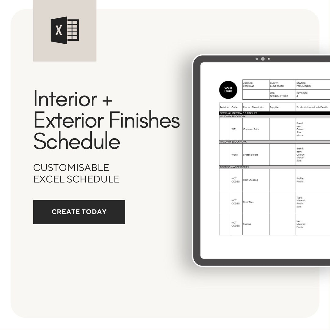 Interior Design - Interior & Exterior Finishes Schedule | Template ...