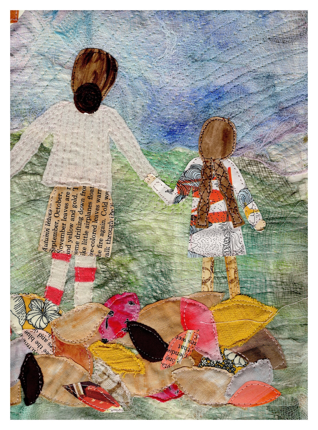 Textile Collage Autumn ART PRINT Mixed Media Textile Collage Colorful ...