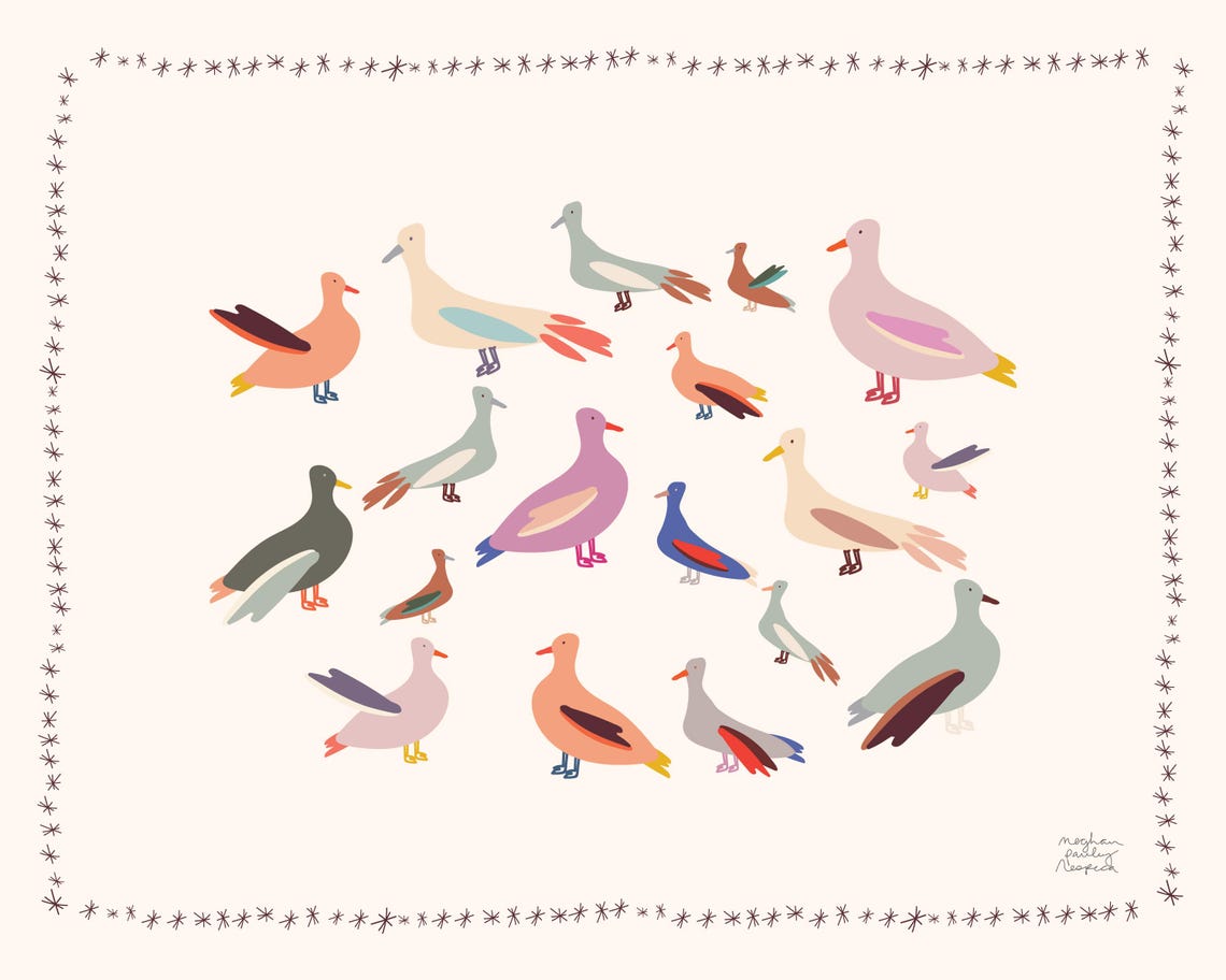 Bird Artwork Print Hand Drawn Duck Artwork Quirky Bird Drawing Colorful ...