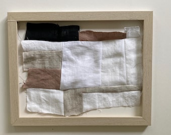 Textile Wall Art Original Art FRAMED Patchwork Linen Minimalist Art Modern Abstract Art Fabric ...