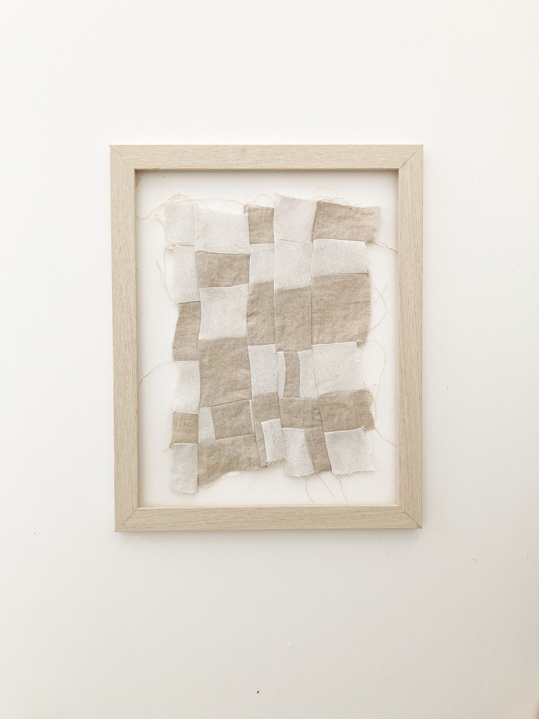 Patchwork Textile Art Fabric Artwork White + Beige Original FRAMED ...