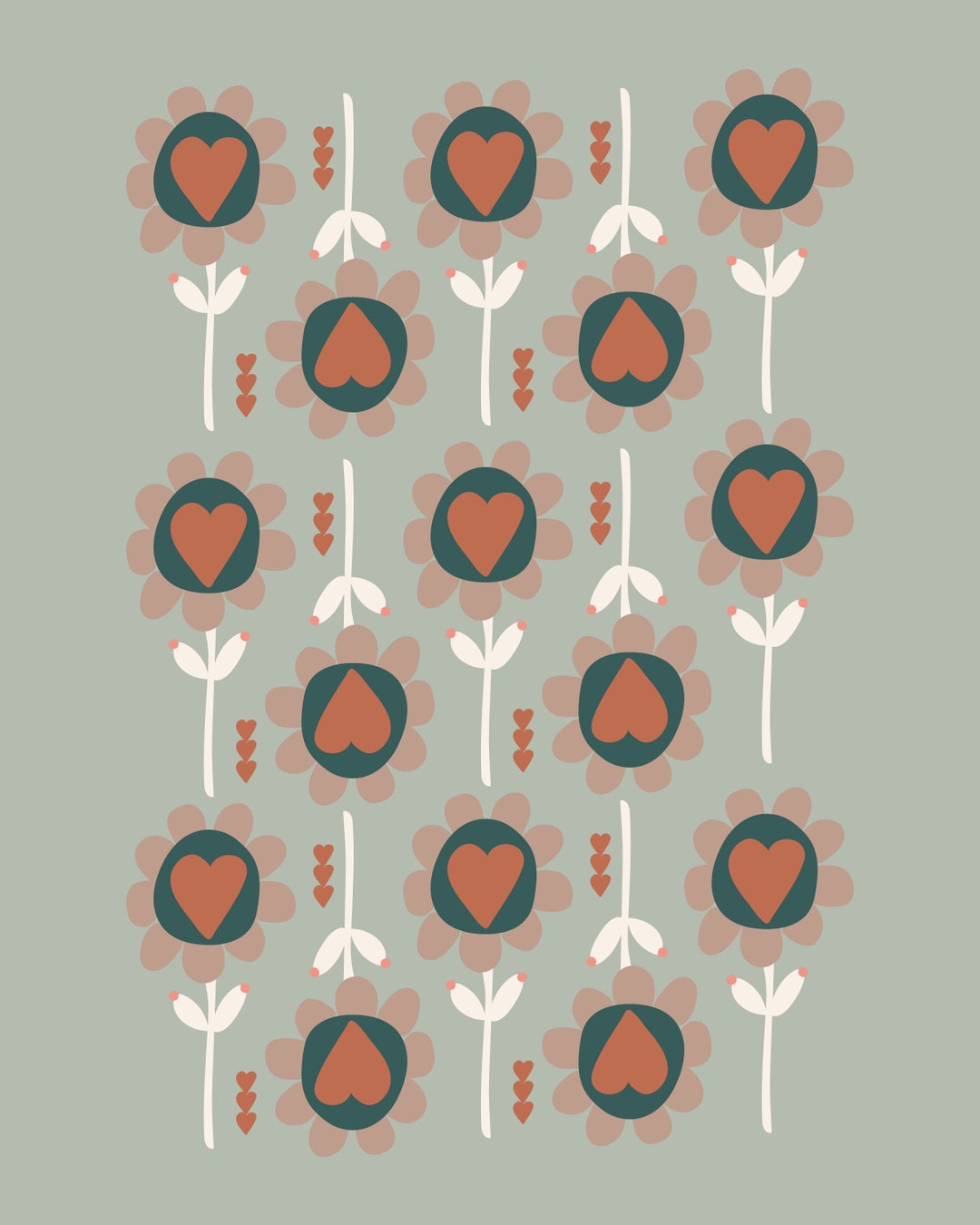 Floral ART PRINT Scandinavian Wall Art Abstract Flowers Norwegian Folk ...