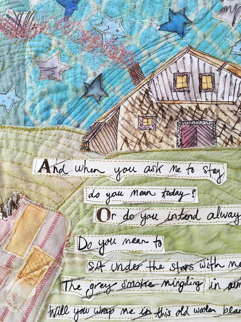 Textile Wall Art Hand Painted Mixed Media Quilted Wall Hanging ...