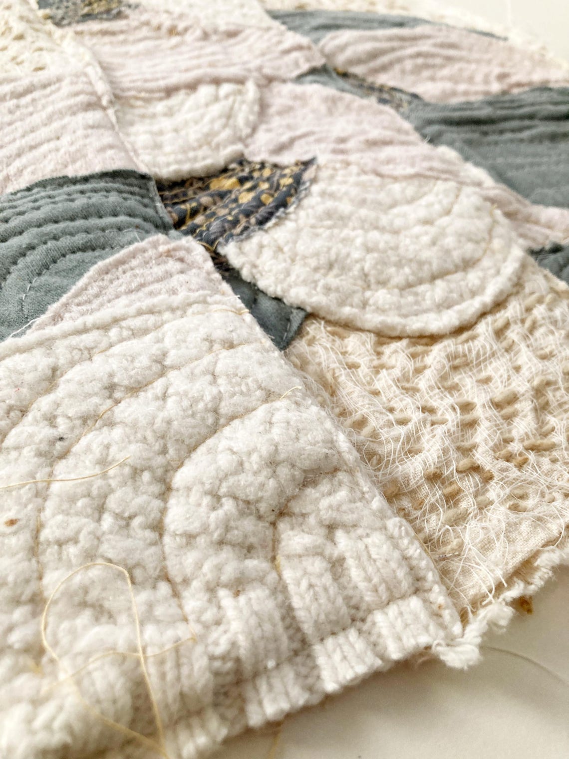 Fabric Artwork Textile Wall Art Collage FRAMED Patchwork Original Embroidery Abstract Quilt ...