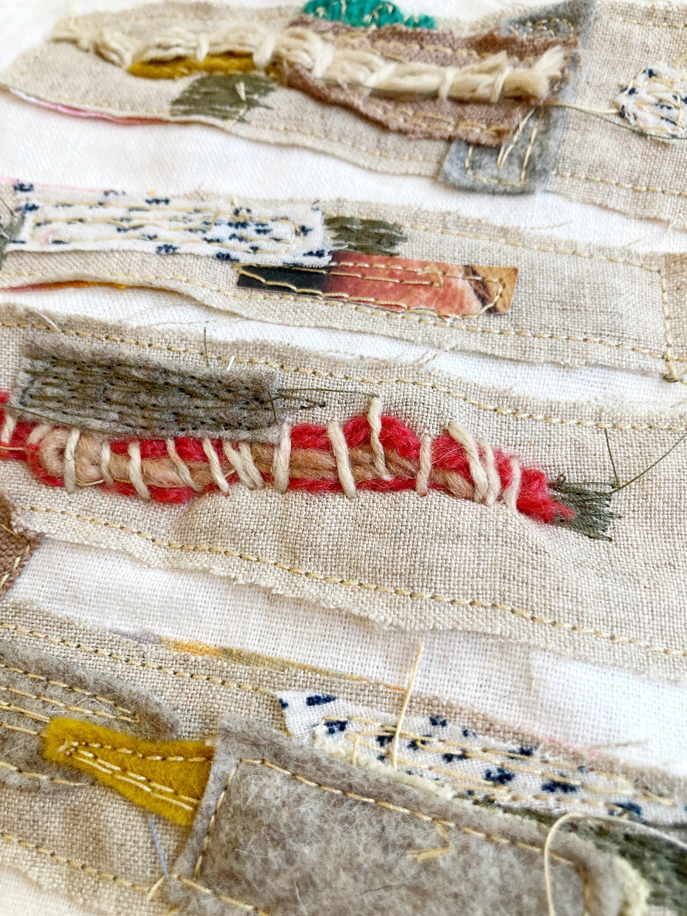 Textile Wall Art Handmade Fabric Collage: Framed 11x14 Embroidered Wall ...