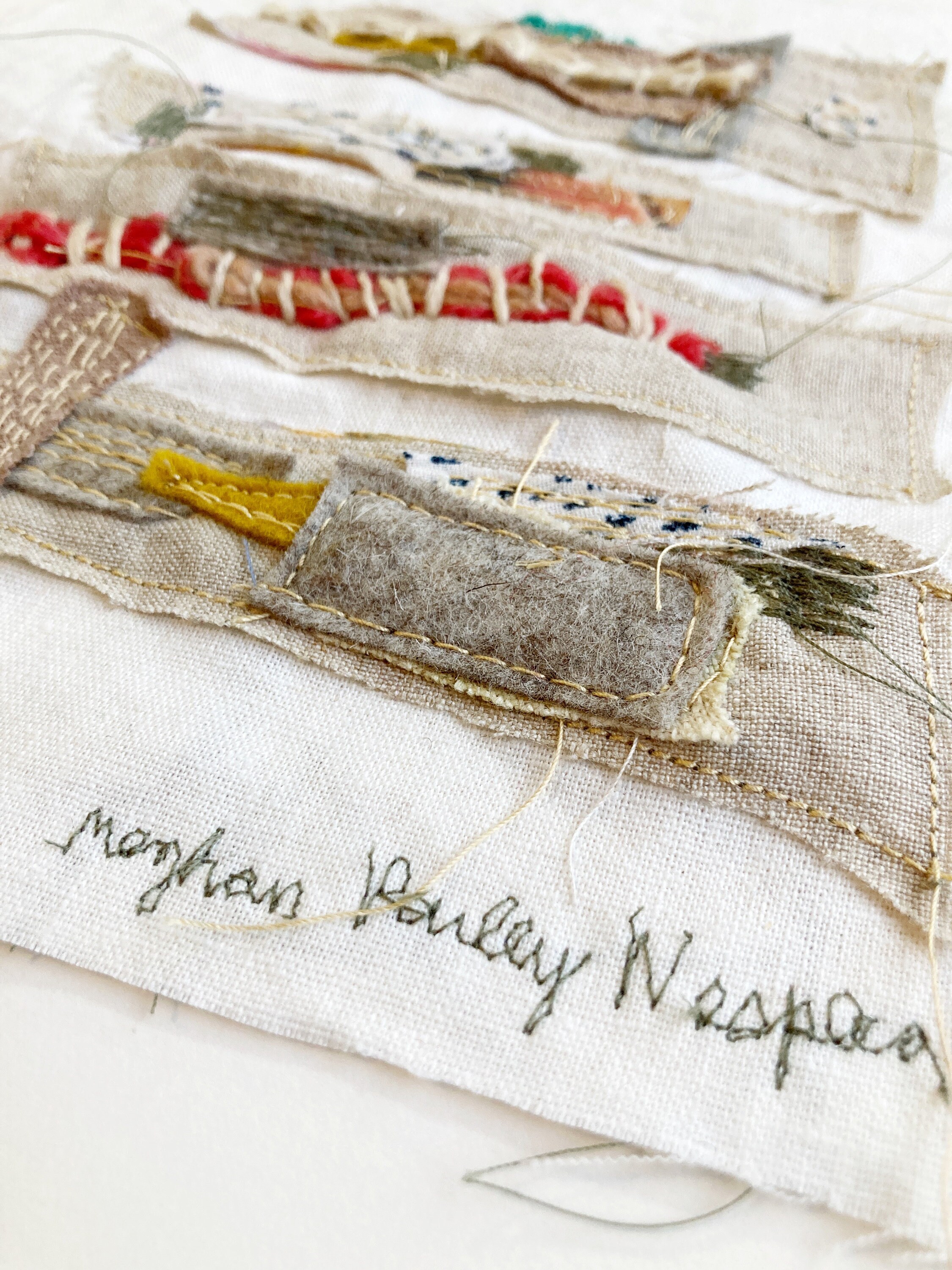 Textile Wall Art Handmade Fabric Collage: Framed 11x14 Embroidered Wall ...