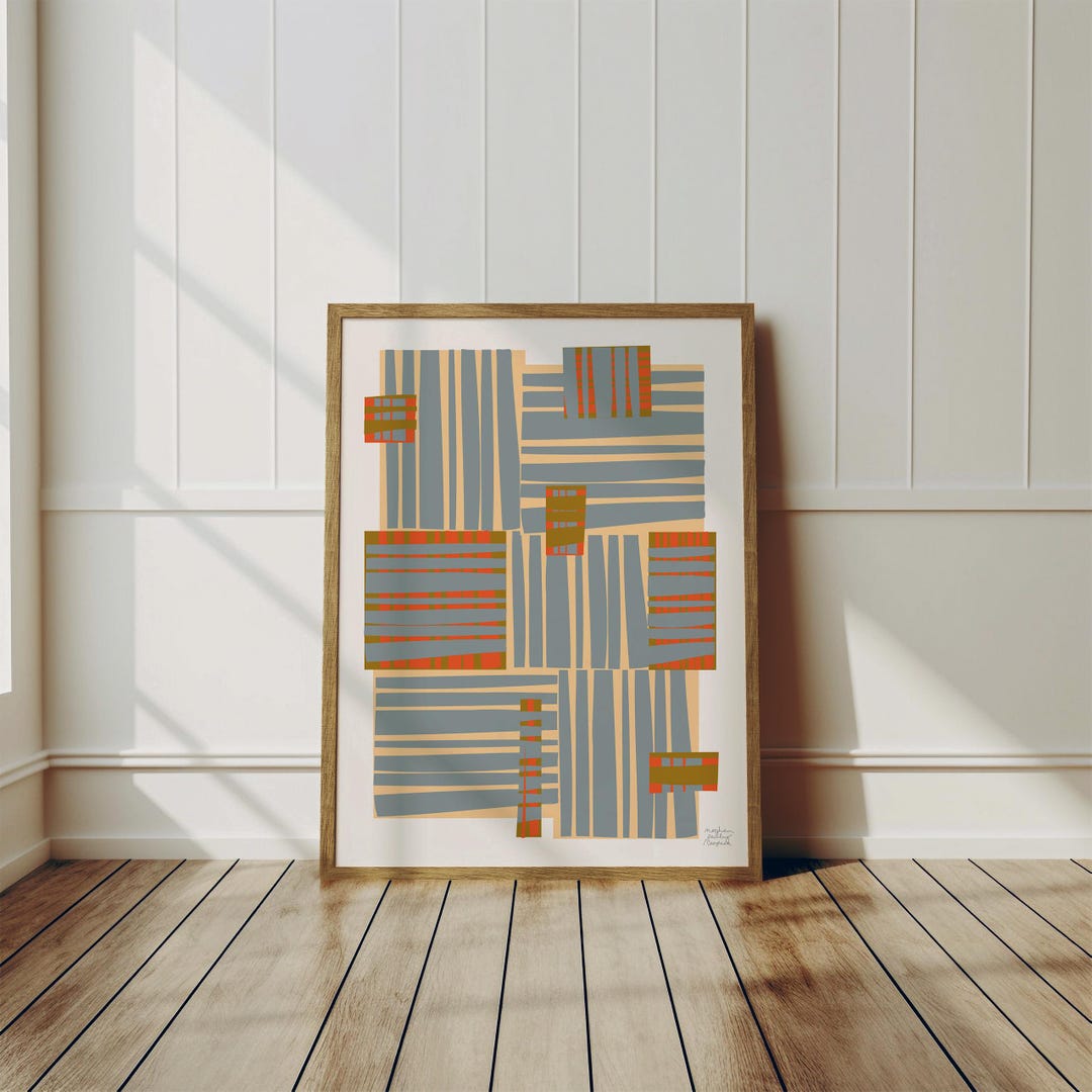 Modern Geometric Abstract Lines Wall Art: Minimalist Living Room ...