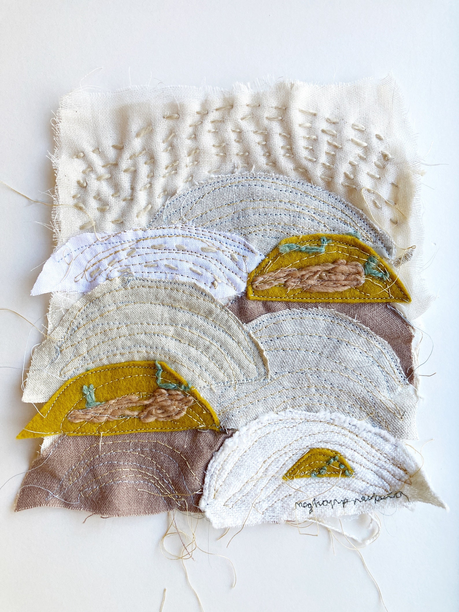 Abstract Mountain Landscape Textile Wall Art Original Art FRAMED Wall Art, Embroidery Linen ...