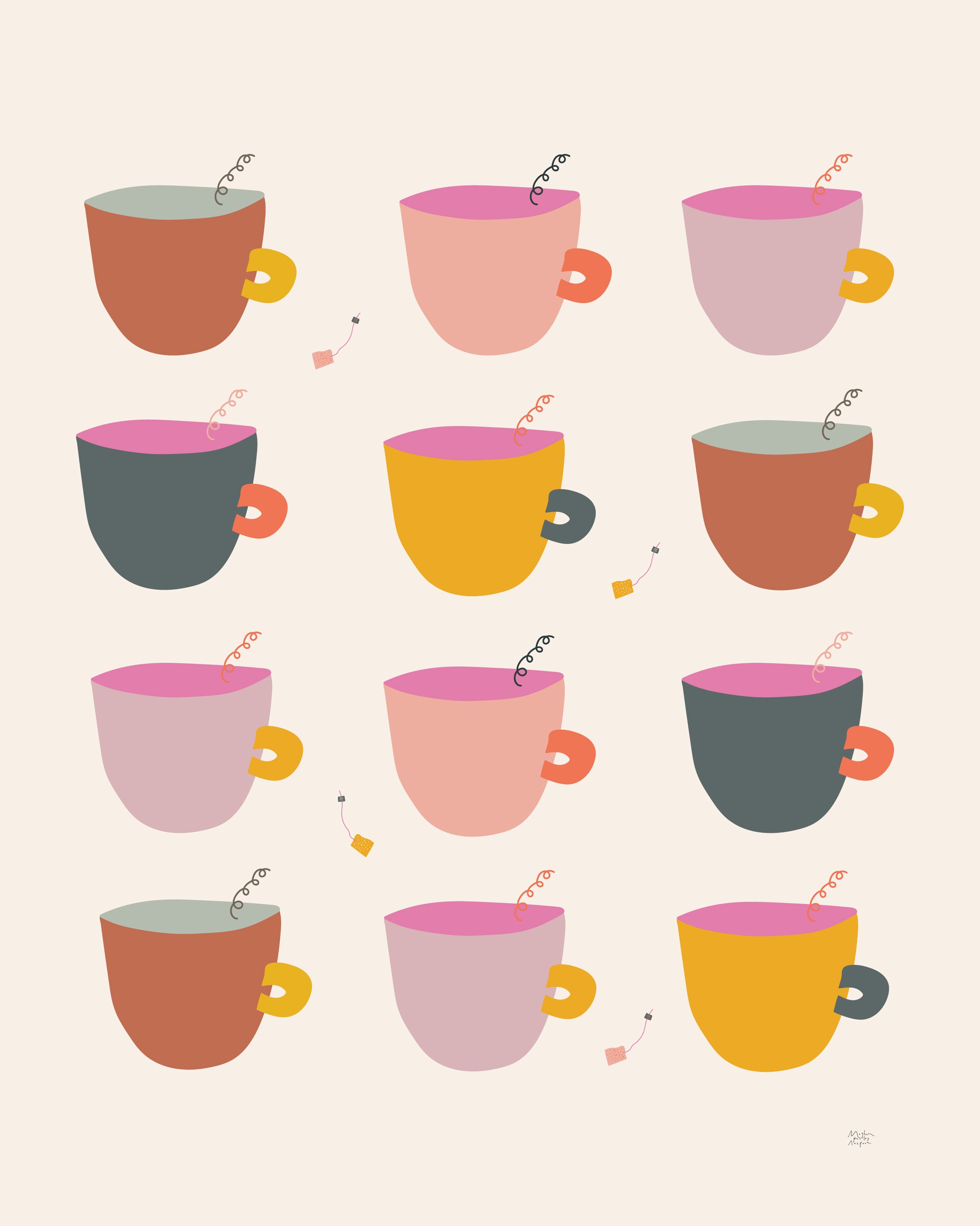 Tea ART PRINT Kitchen Wall Art Tea Cups Illustration Tea Lover Gift ...