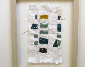 Textile Wall Art ORIGINAL Linen Collage FRAMED Embroidered Textured Art ...