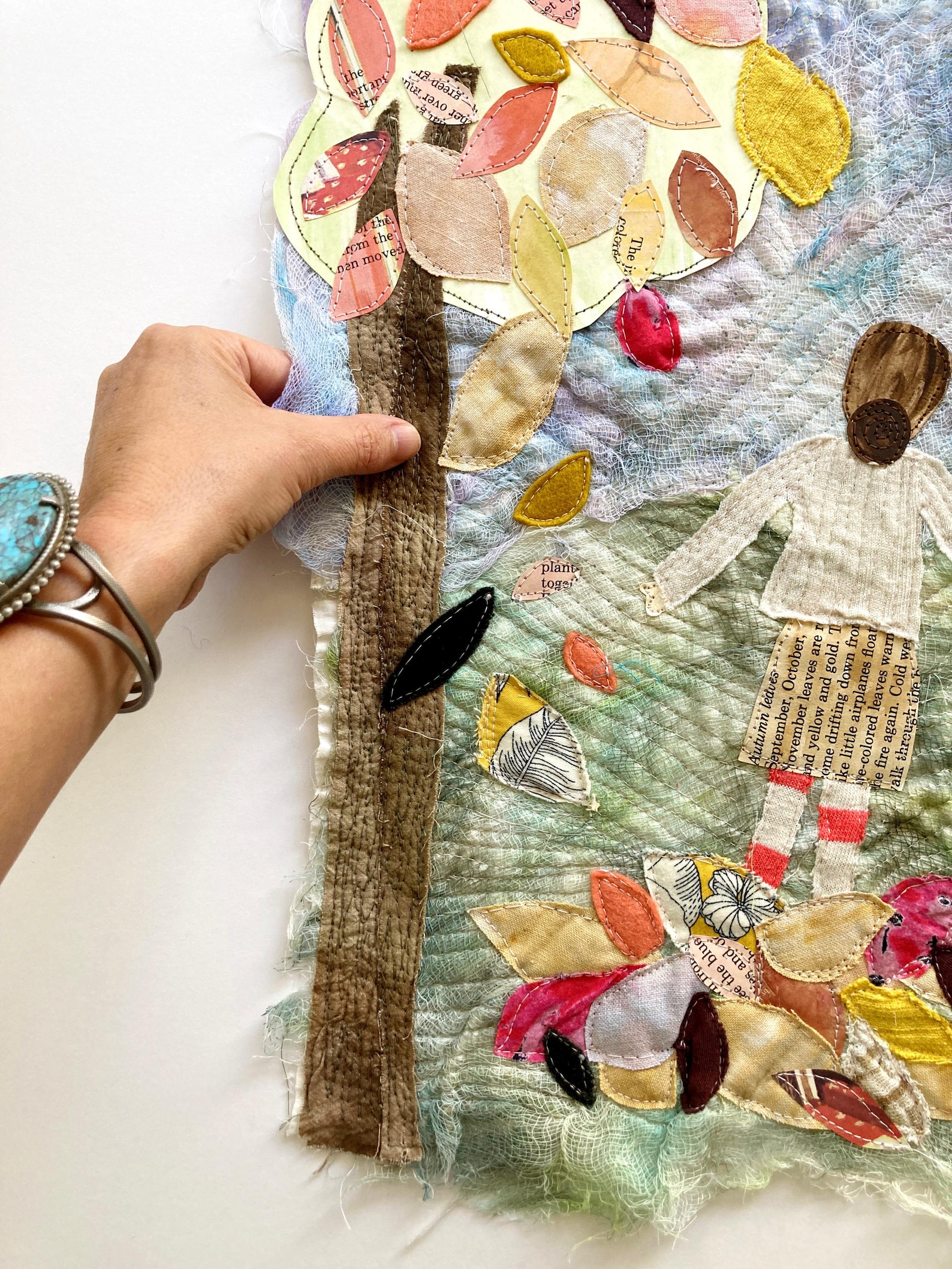 Autumn Walk Textile Wall Art Fabric Collage Quilted Wall Hanging Fabric ...