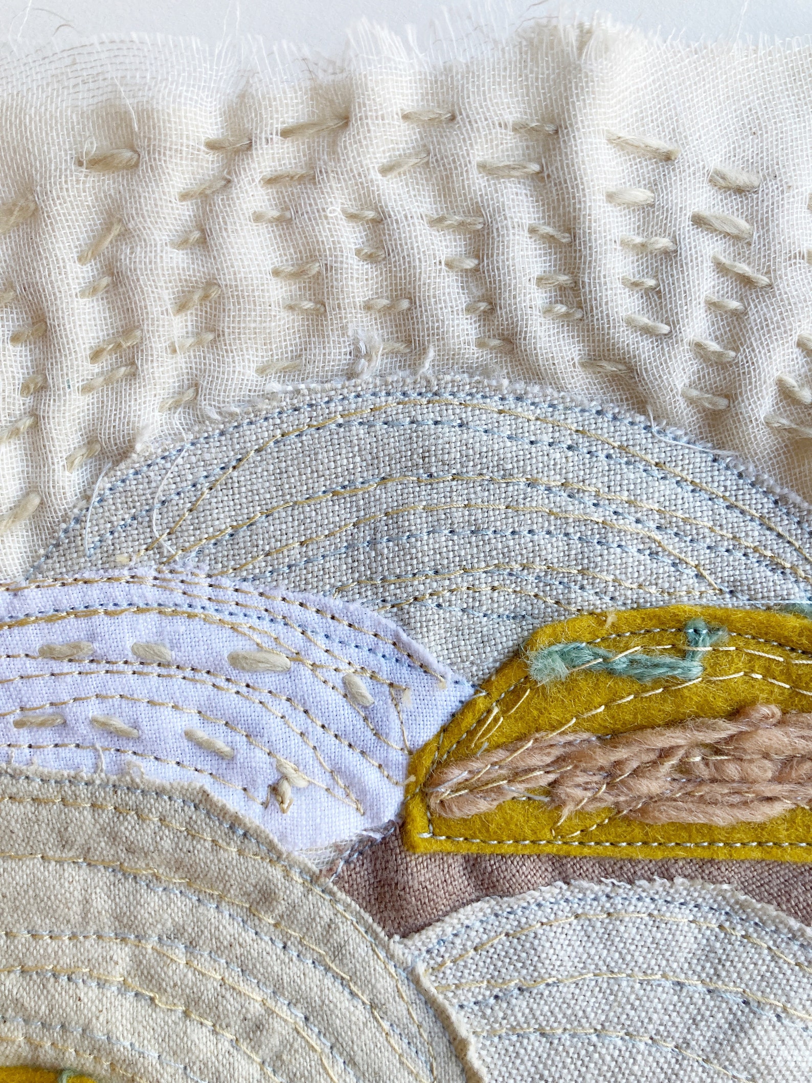 Abstract Mountain Landscape Textile Wall Art Original Art FRAMED Wall Art, Embroidery Linen ...