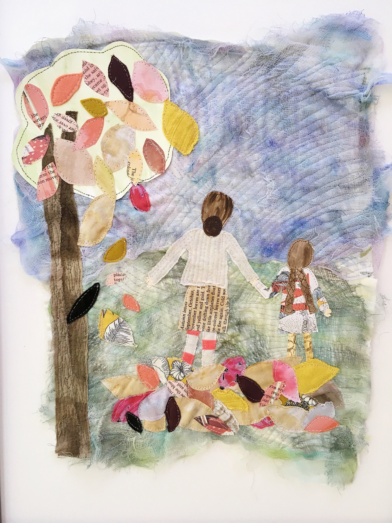 Autumn Walk Textile Wall Art Fabric Collage Quilted Wall Hanging Fabric ...