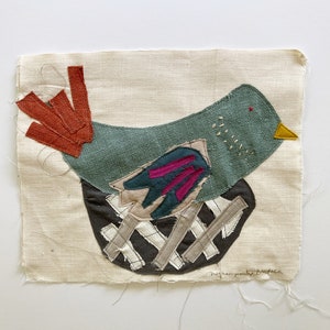 Framed Textile Art Bird Fabric Bird Art Folk Art Bird in Nest Nature ...