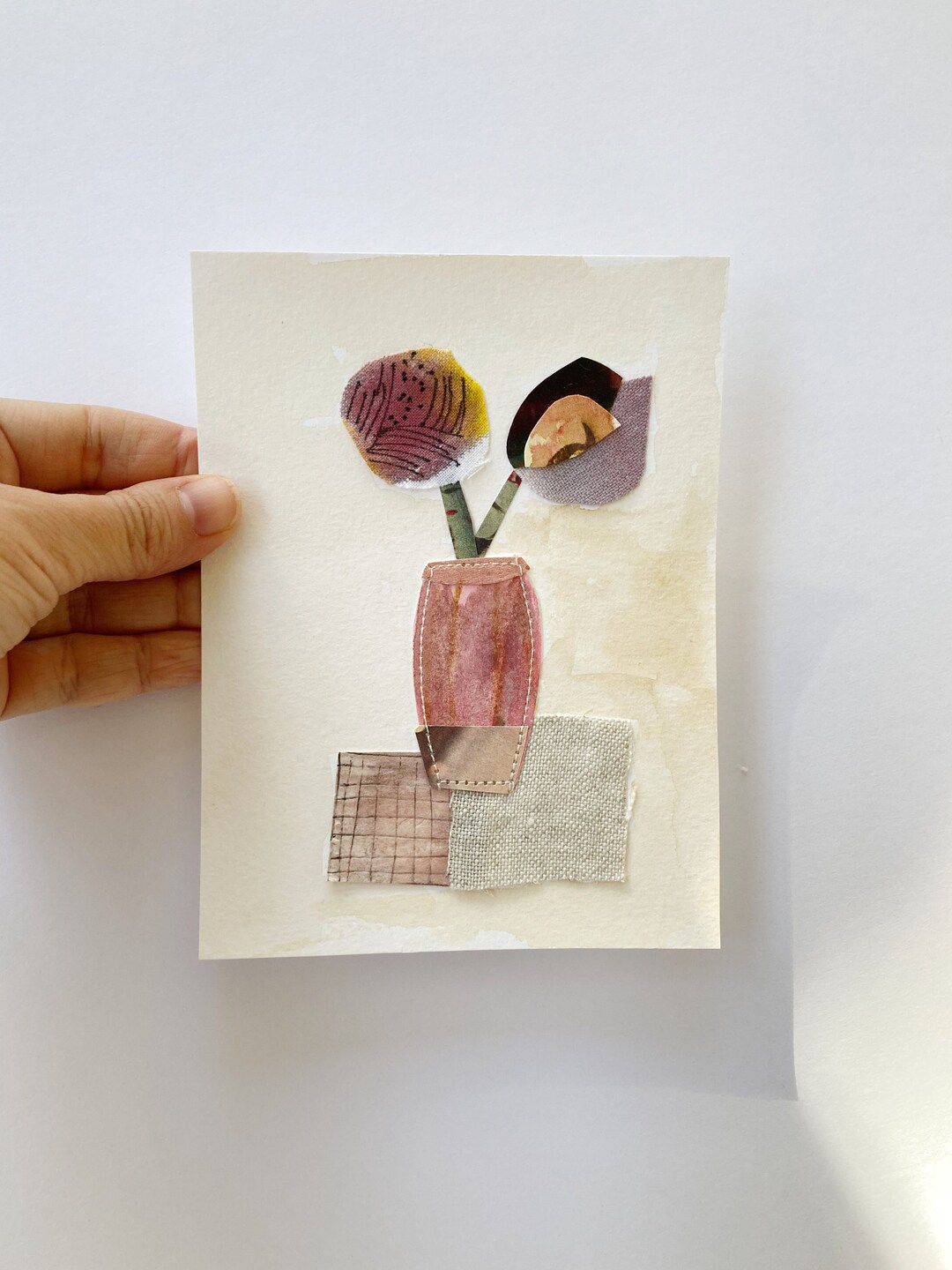 ORIGINAL Mixed Media Collage Abstract Flower Paper Collage Art FRAMED 8 ...