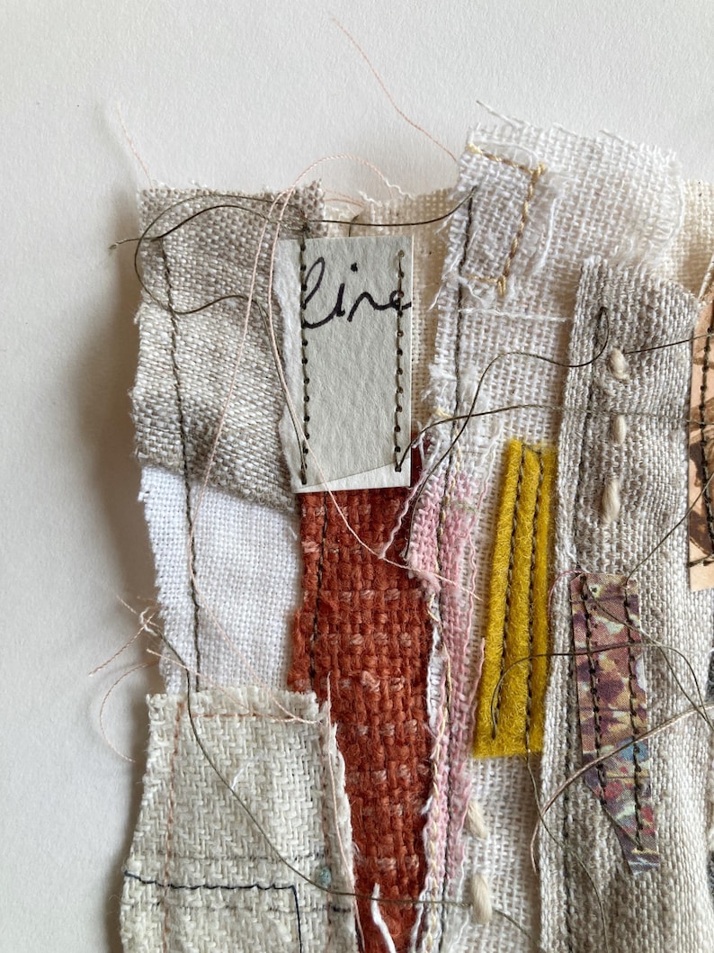 Framed Textile Collage Mixed Media Wall Art Fabric and Paper Artwork ...