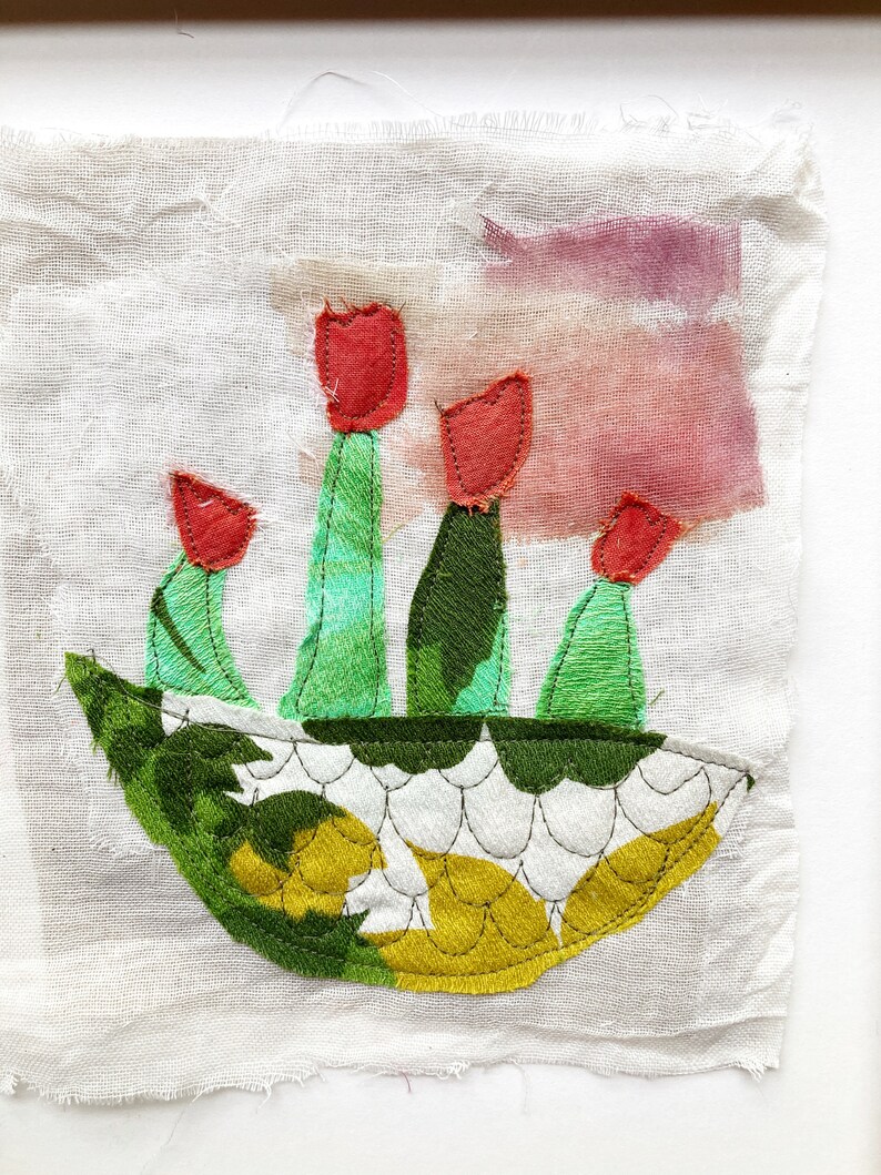 Textile Wall Art Abstract Flower Colorful Painting FRAMED 8 X10 Textile ...