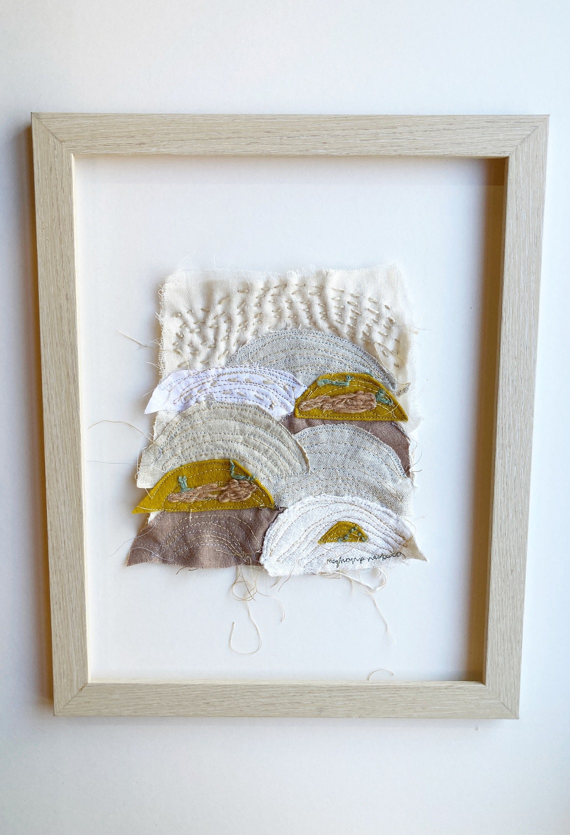 Abstract Mountain Landscape Textile Wall Art Original Art FRAMED Wall Art, Embroidery Linen ...