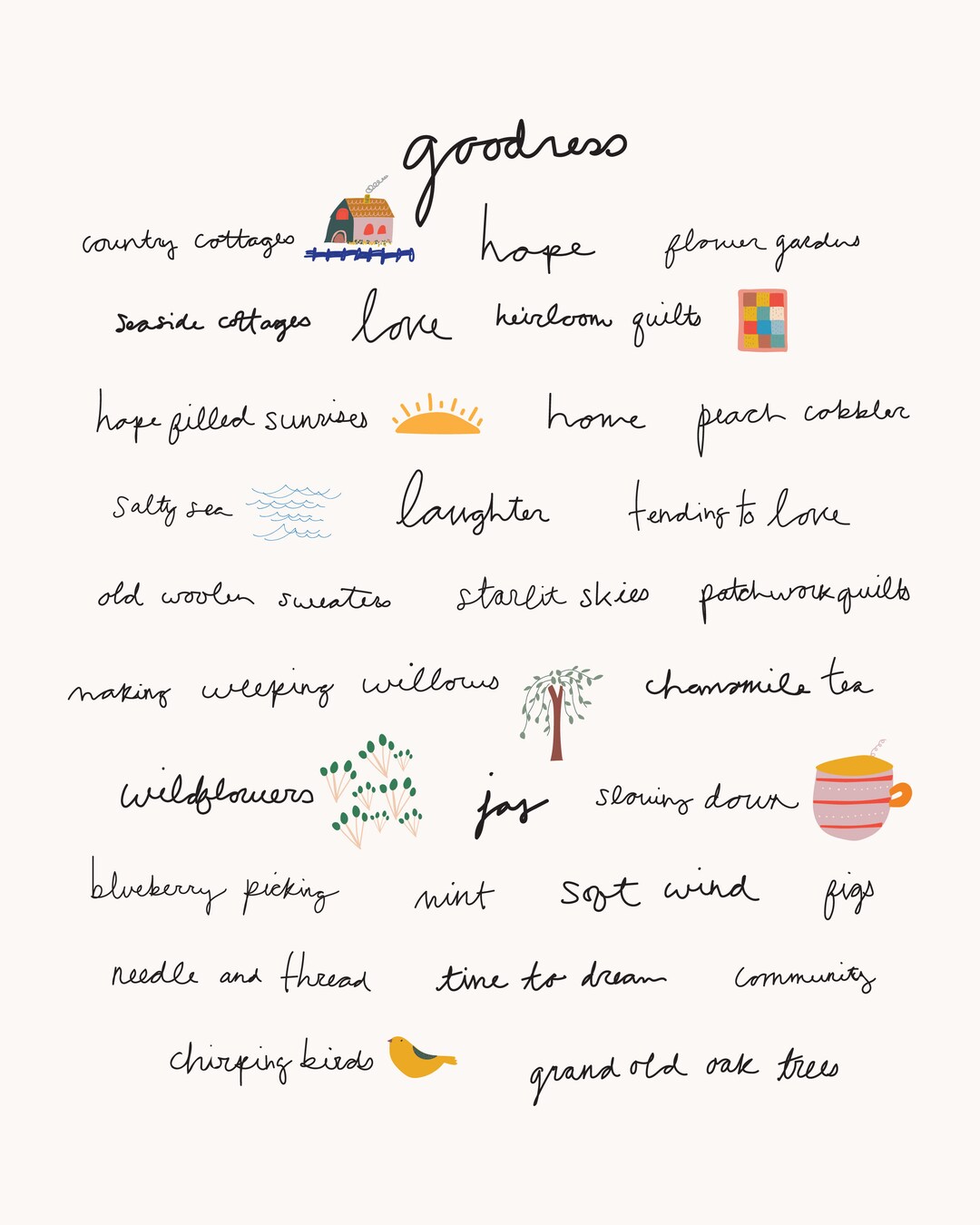 Heartfelt Goodness Illustration ART PRINT Sentimental Gift Vintage Hand ...